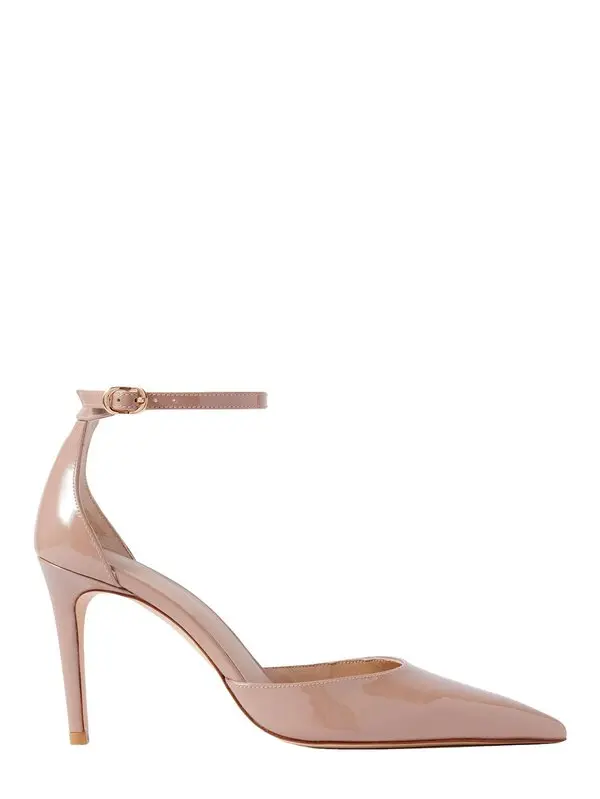 STUART WEITZMAN Patent Leather Pumps With Ankle Strap - Neutrals