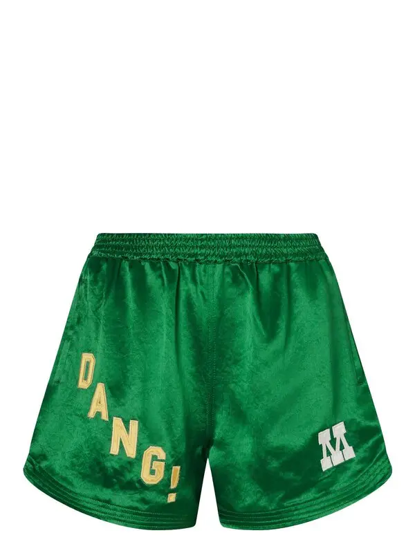 MOTHER Embroidered Satin Shorts - Green