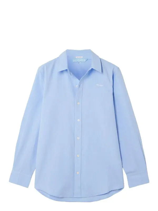 MOTHER The Bestie Embroidered Cotton Shirt - Blue