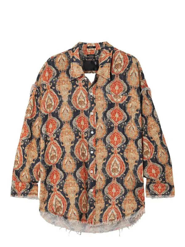 R13 Frayed Printed Cotton Shirt - Multi