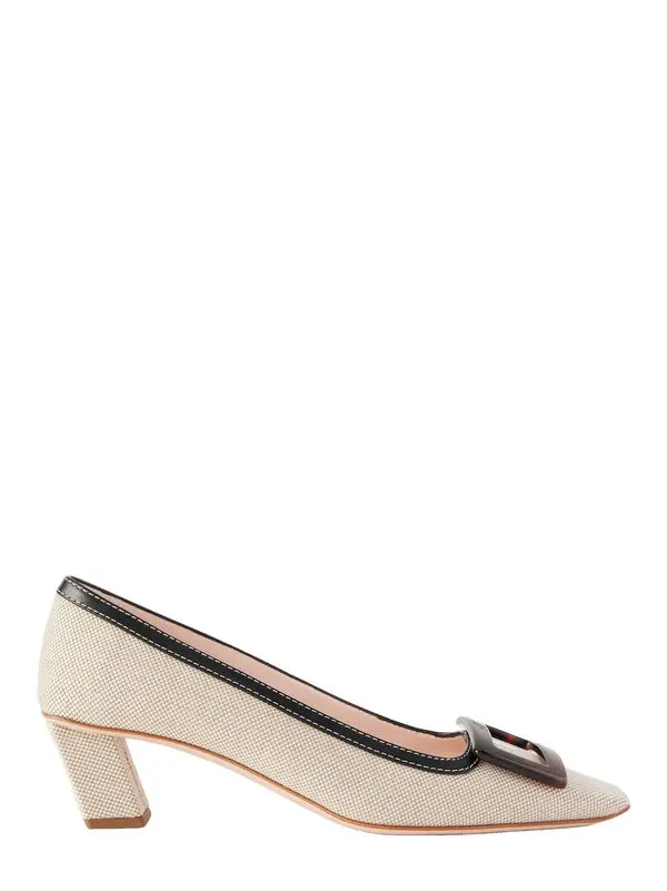 ROGER VIVIER Belle Vivier 45 Leather-trimmed Canvas Pumps - Cream