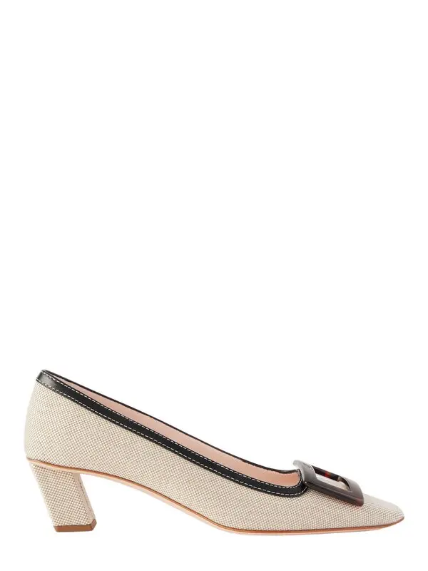 ROGER VIVIER Belle Vivier 45 Leather-trimmed Canvas Pumps - Cream