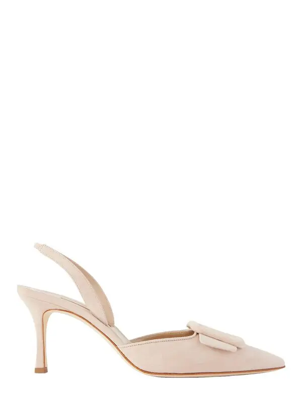 Manolo Blahnik Maysli 70 Buckled Suede Slingback Pumps - Neutrals
