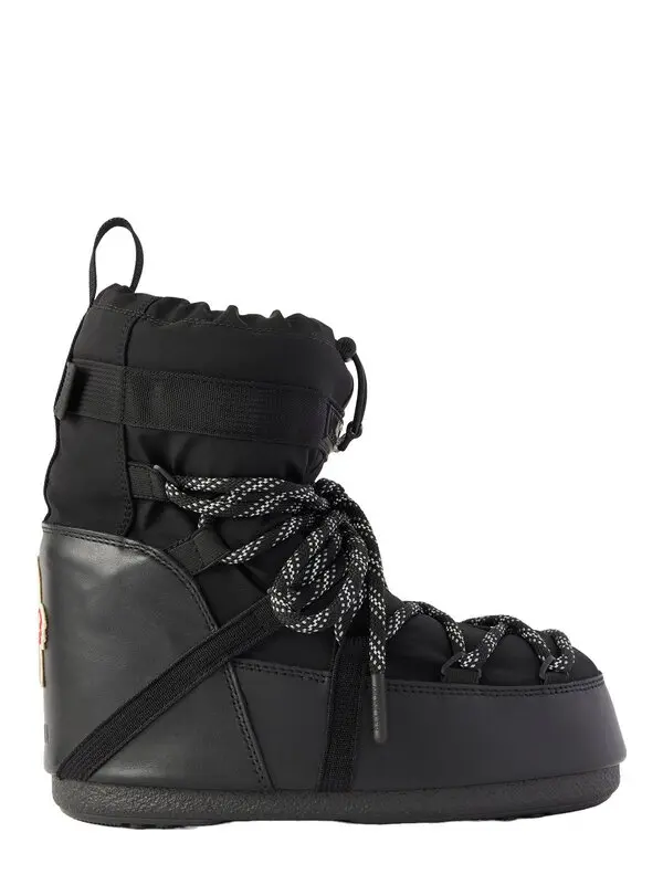 Moncler Moon Boot Icon Shell And Leather Snow Boots - Black
