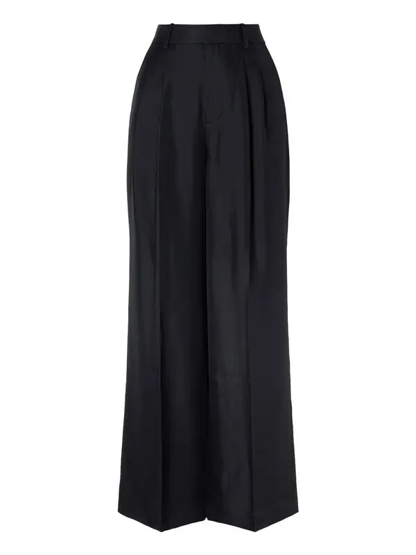 LISA YANG Pleated Silk-twill Wide-leg Pants - Black