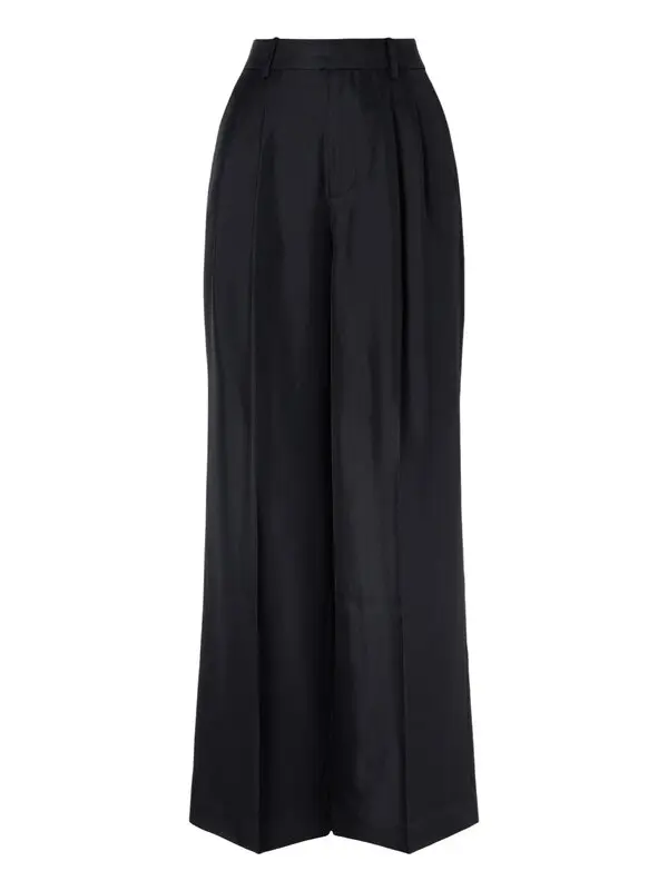 LISA YANG Pleated Silk-twill Wide-leg Pants - Black
