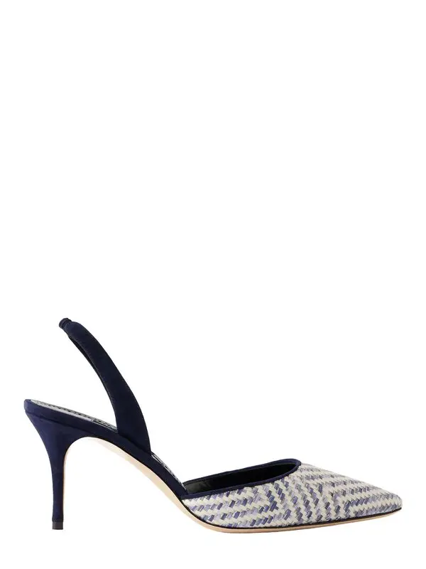 Manolo Blahnik Carolyne 70 Raffia Slingback Pumps - Navy