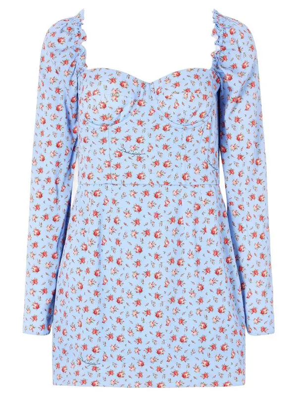 Dolce & Gabbana Floral-print Stretch-silk Mini Dress - Blue