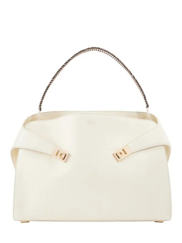 FERRAGAMO Hug Medium Leather Tote - Ivory