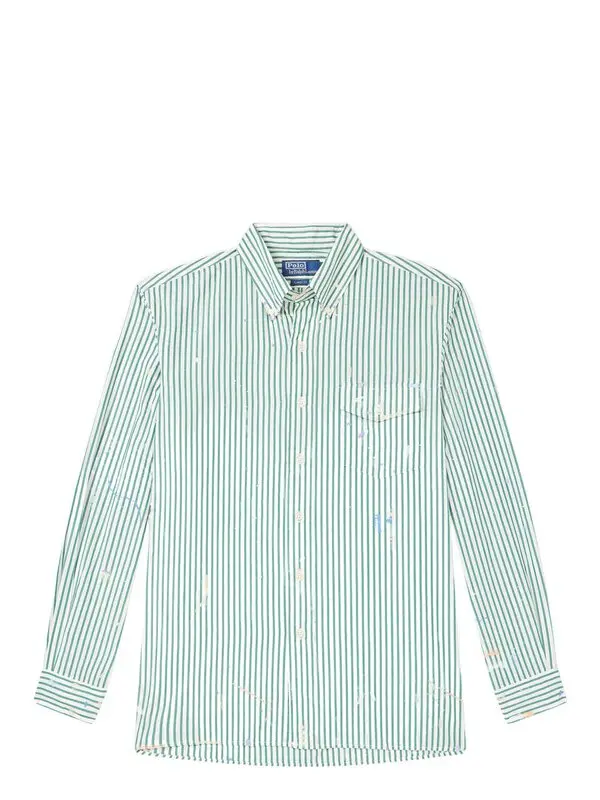 Polo Ralph Lauren Button-down Collar Paint-splattered Cotton-poplin Shirt - Green