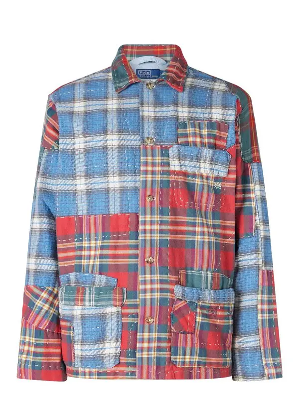 Polo Ralph Lauren Embroidered Patchwork Checked Cotton-flannel Overshirt - Blue