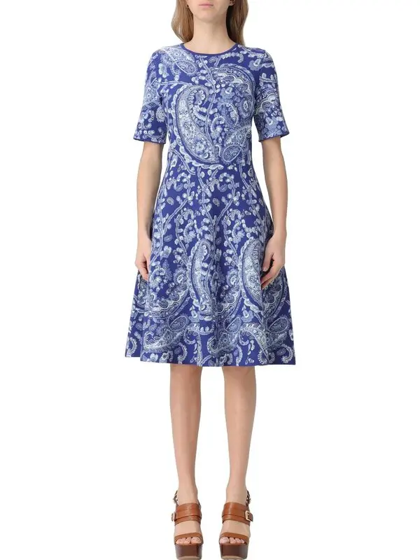 Etro Printed Short Sleeve Dress - Blue