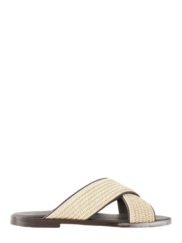 Manolo Blahnik Otawi Woven Raffia And Leather Sandals - Beige