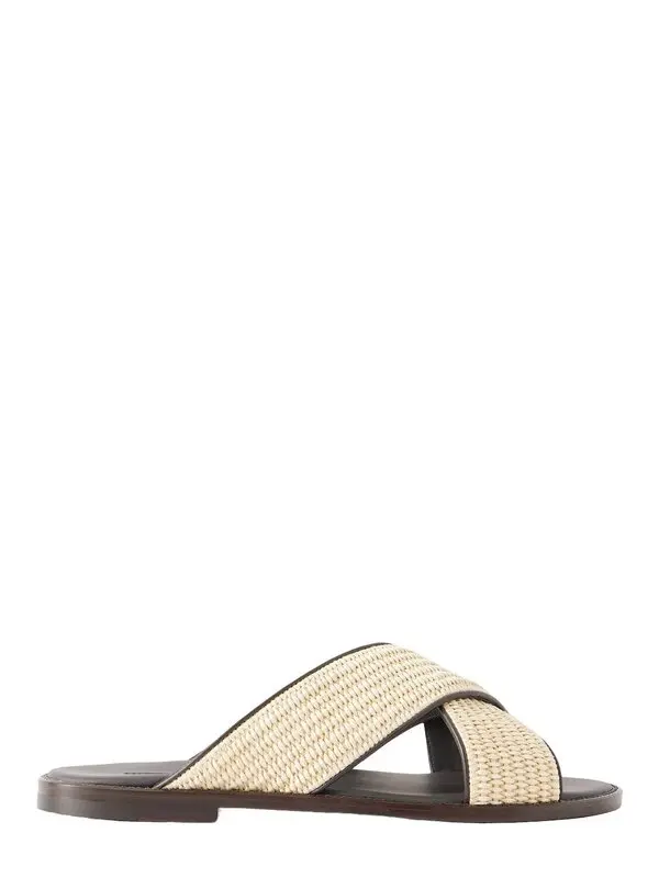 Manolo Blahnik Otawi Woven Raffia And Leather Sandals - Neutrals