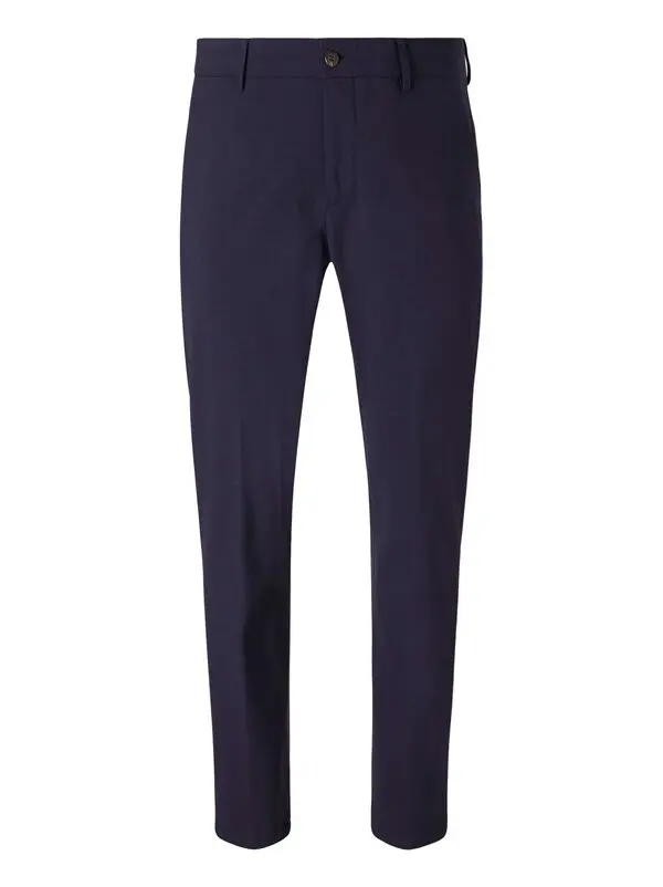 Eleventy Slim-fit Tapered Stretch-wool Flannel Trousers - Navy