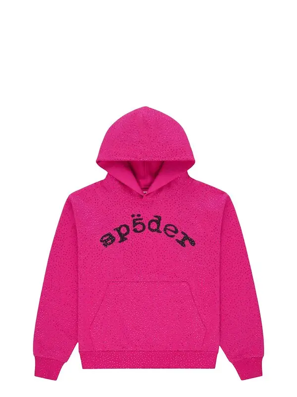 SP5DER Webstone Aop Rhinestone Hoodie - Pink