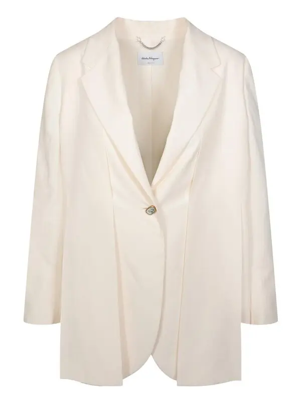 FERRAGAMO Single Button Silk Blazer - White