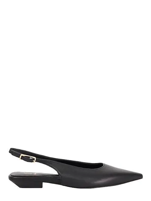 DUNE Leather Heeled Slingback Courts - Black Leather