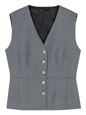 Maje Jewel-embellished Wool-blend Vest - Grey