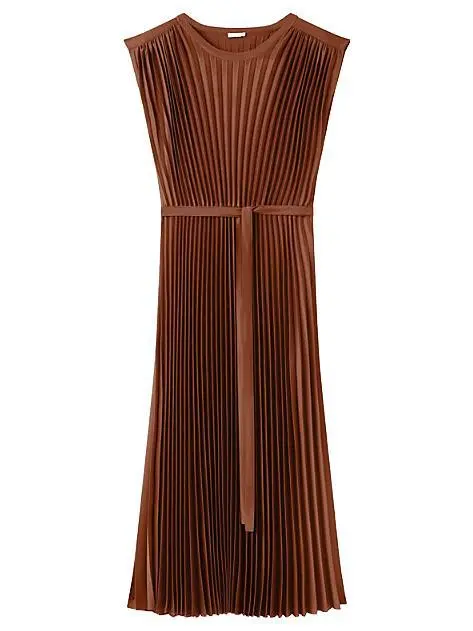 JOSEPH Volta Plissé Woven Midi Dress - Cinnamon