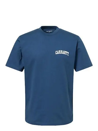 Carhartt Work In Progress Script Logo Text-print Cotton T-shirt - Blue River / White