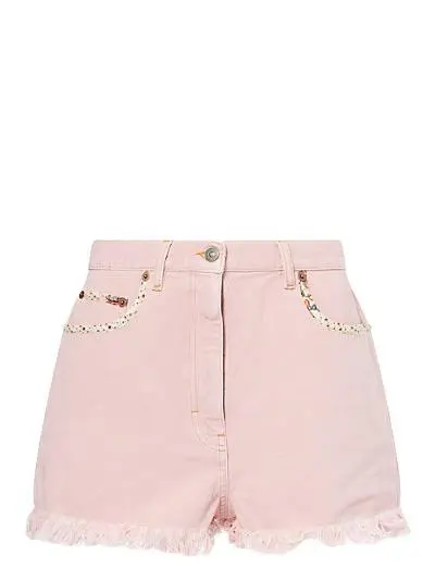 Valentino Garavani Floral-pocket Frayed Denim Shorts - Old Rose