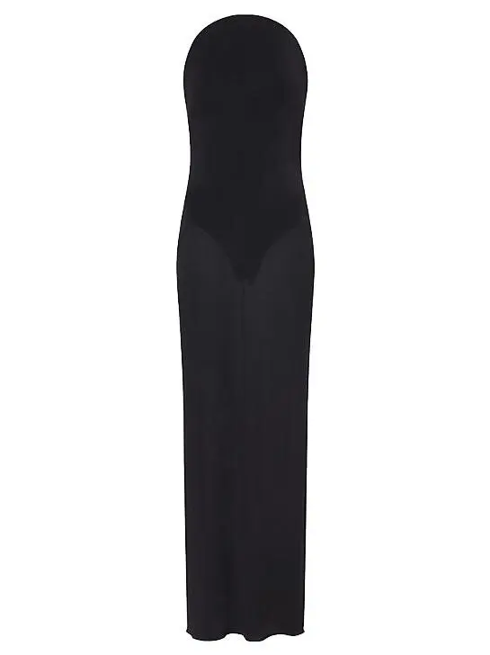 Alaïa Curved Strapless Jersey Midi Dress - Noir Alaia