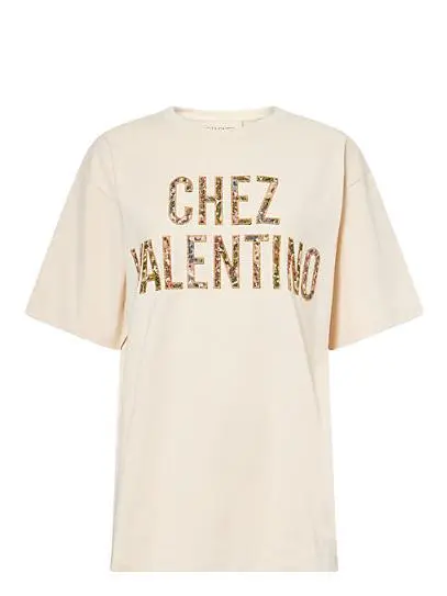 Valentino Garavani Jacquard Text Cotton-jersey T-shirt - Betulla
