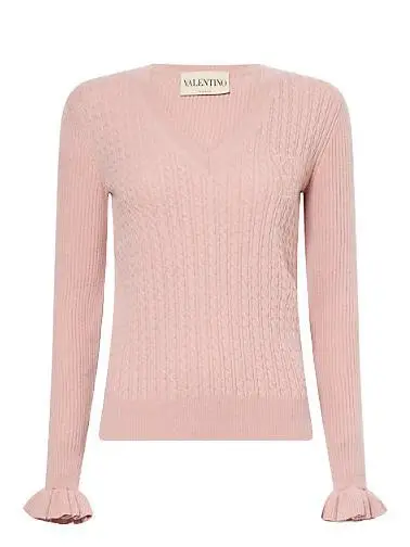 Valentino Garavani Logo-embroidered Cable-knit Cashmere Jumper - Oriental Pink