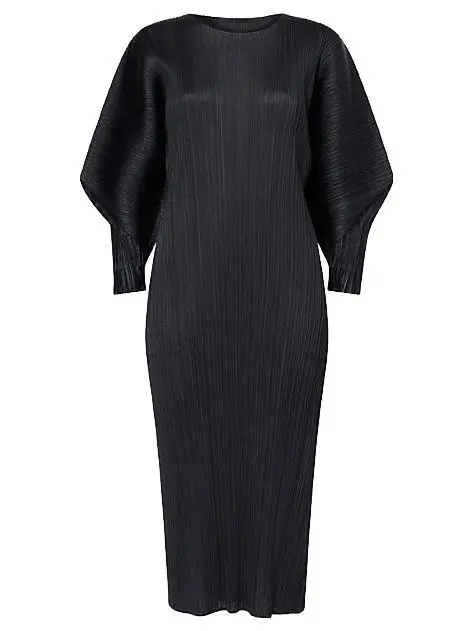 Issey Miyake Skyline Pleats Knitted Midi Dress - Black