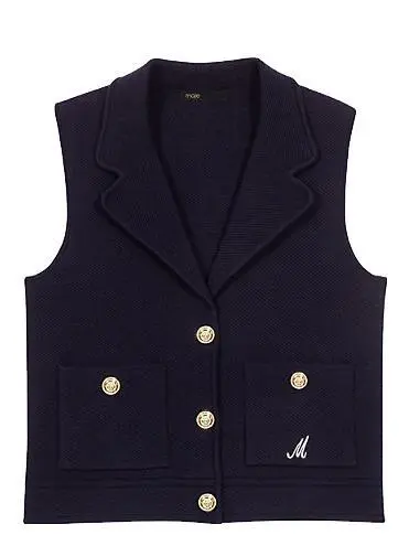 Maje Logo-embroidered Stretch-knit Waistcoat - Navy
