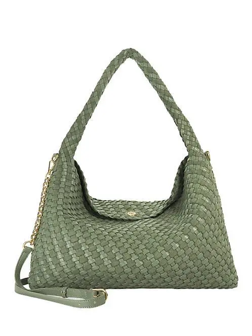 DUNE Woven Faux-leather Shoulder Bag - Green Plain Synthetic