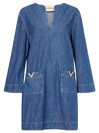 Valentino Garavani V-hardware Denim Midi Dress - Medium Blue Denim