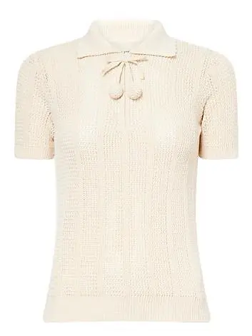 Valentino Garavani Open-knit Cotton Polo Shirt - Avorio