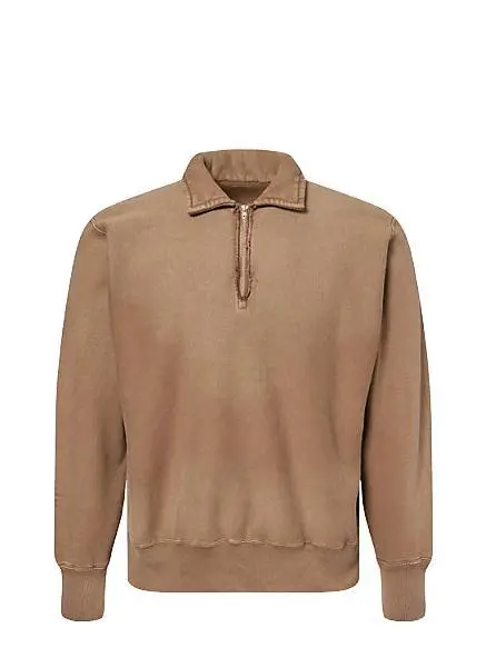 A.PRESSE Long-sleeve Half-zip Cotton Sweatshirt - Brown