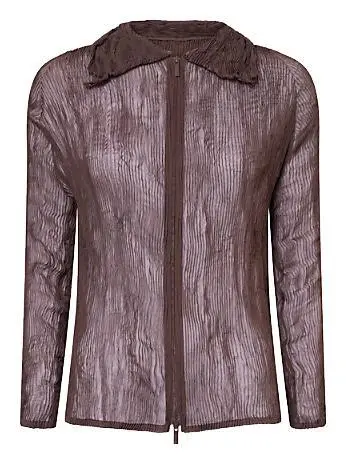 Issey Miyake Chiffon Twist Zip Knitted Top - Dark Brown