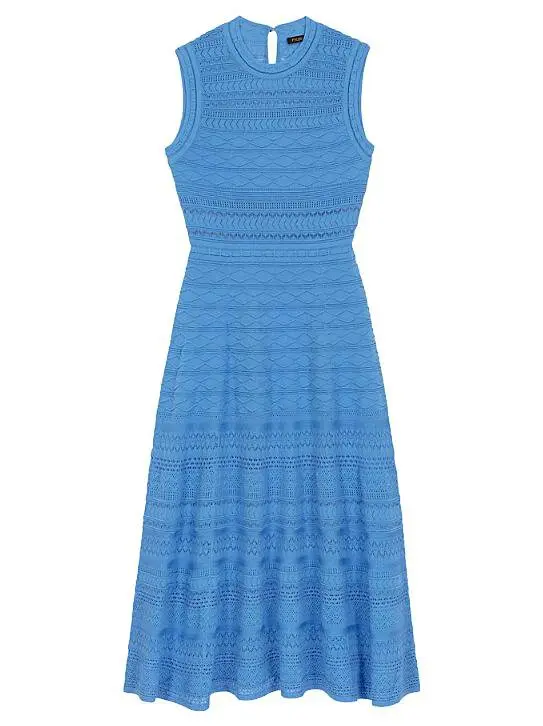 Maje Geometric-jacquard Openwork Knitted Maxi Dress - Blue