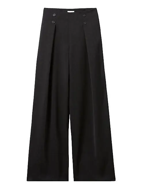 Claudie Pierlot Tailored Wide-leg Wool-blend Trousers - Black
