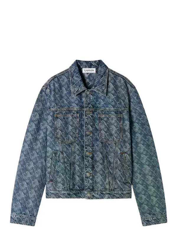 LANVIN Patterned Jacket With Logo Patch - Blue