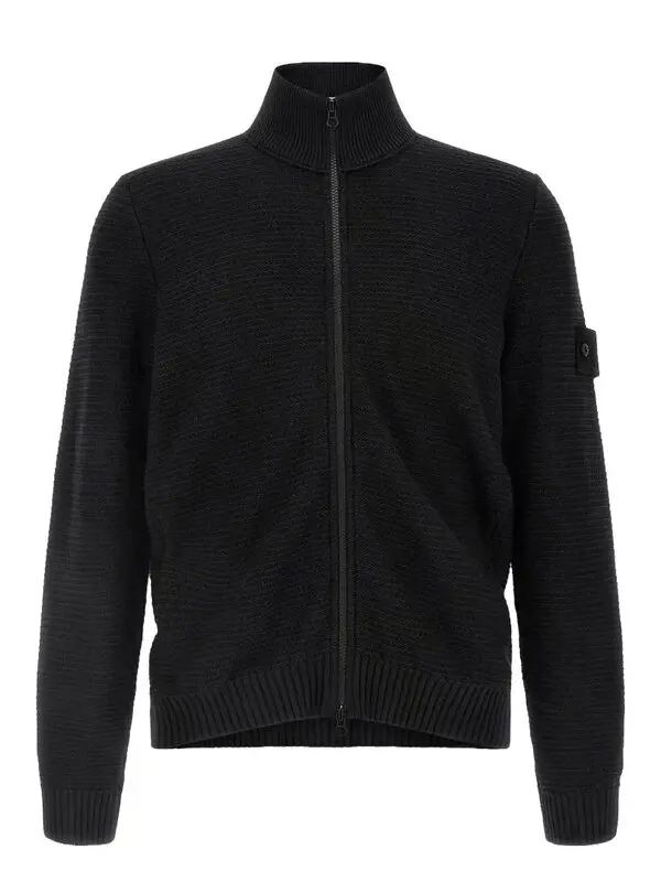 Stone Island High-neck Zip-up Cardigan - Black