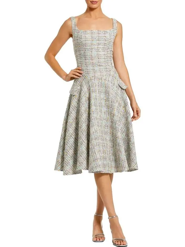 Mac Duggal Sleeveless Boucle Midi Dress - Pastel Multi