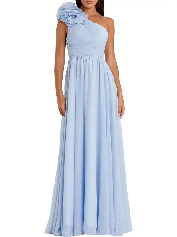 Mac Duggal Polka Dot Chiffon Gown - Powder Blue