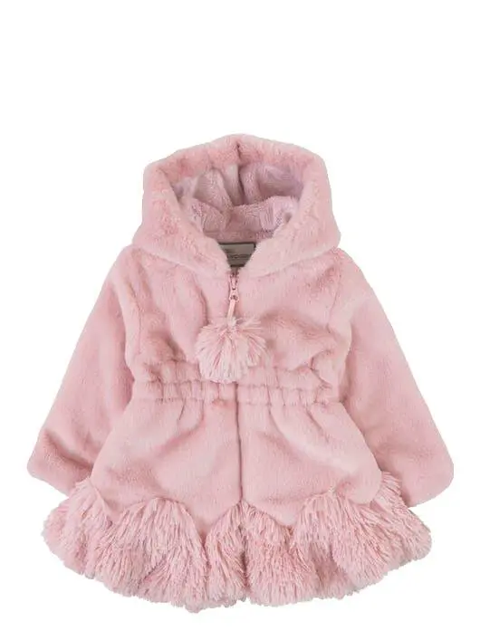 WIDGEON Faux Fur Coat With Hood And Pompom Detail - Strawberry Puff