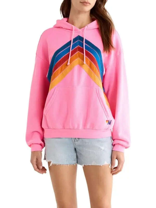 Aviator Nation Mountain Stitch Chevron Hoodie - Neon Pink