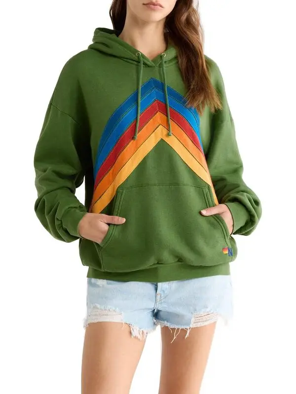 Aviator Nation Mountain Stitch Chevron Hoodie - Palm