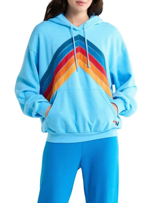 Aviator Nation Mountain Stitch Chevron Hoodie - Sky