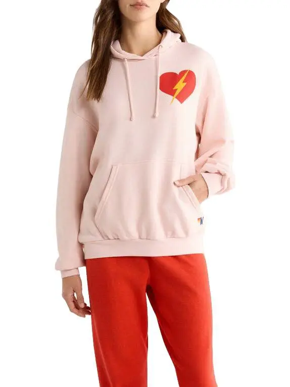 Aviator Nation Bolt Heart Hooded Sweatshirt - Light Pink
