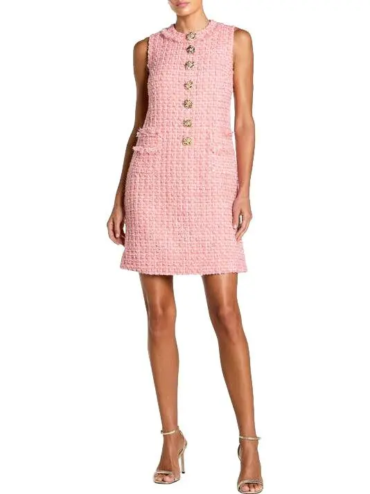 Mac Duggal Boucle Sleeveless Mini Dress With Button Detail - Pink