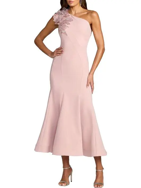 Mac Duggal One-shoulder Crepe Trumpet Midi Dress - Rose