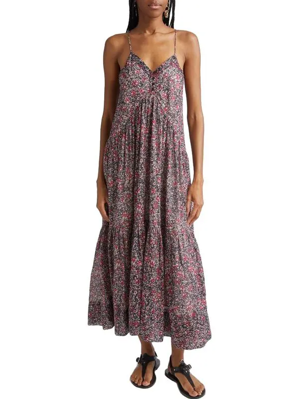 Isabel Marant Sabba Tiered Cotton Maxi Dress - Crushed Berry